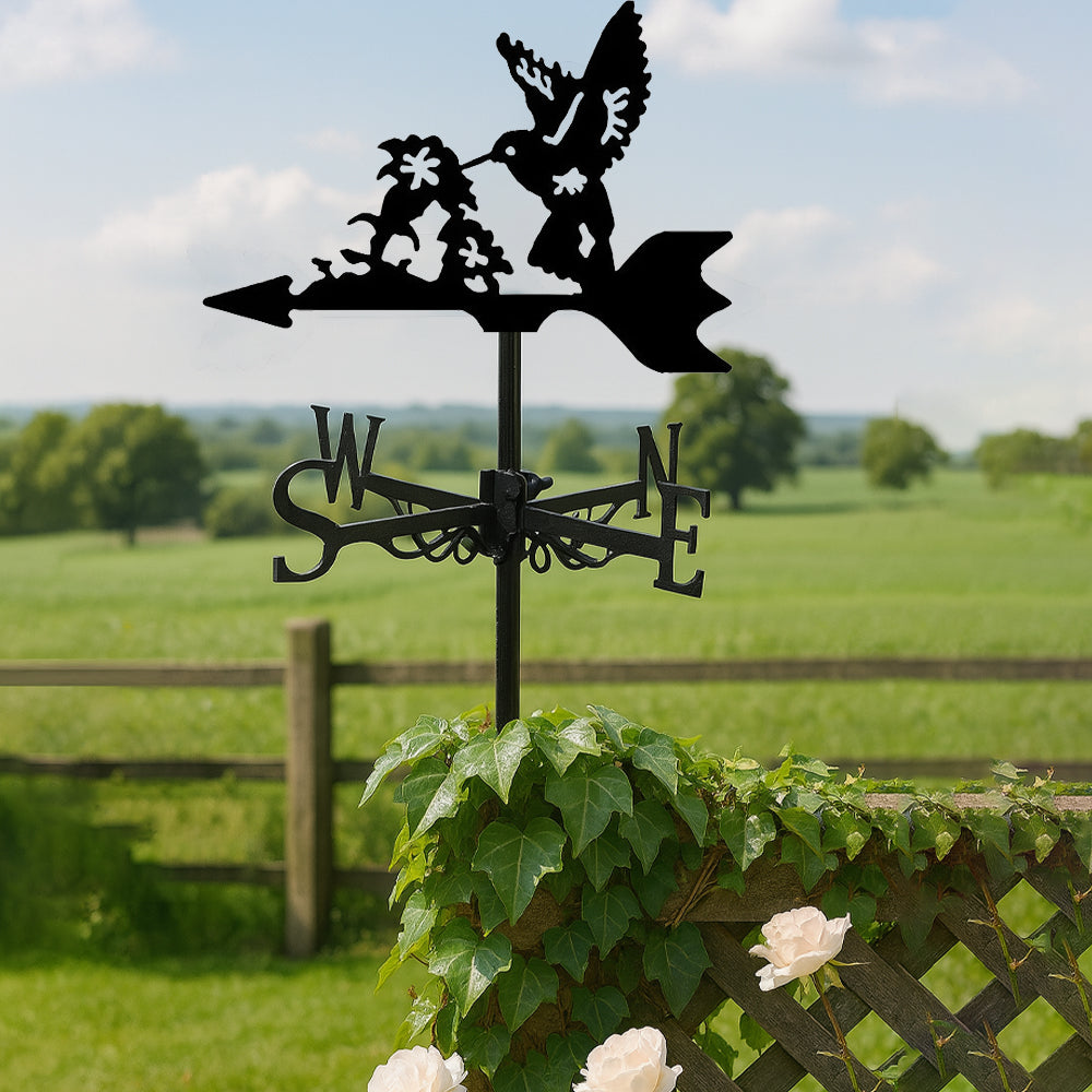 Hummingbird and Flower Stainless Steel Weathervane – Bohometalart.com
