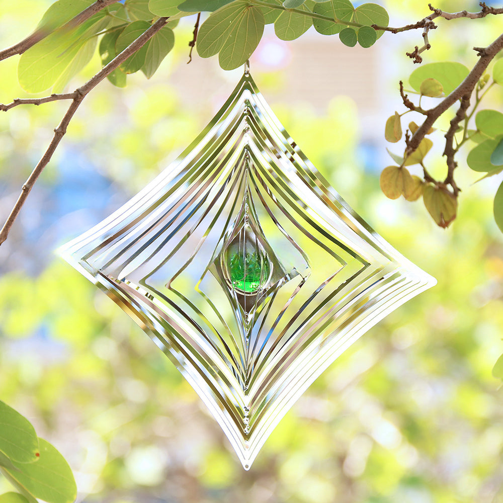 Diamond Wind Spinner 3D Stainless Steel Wind Chime Crop Bird Repeller ...