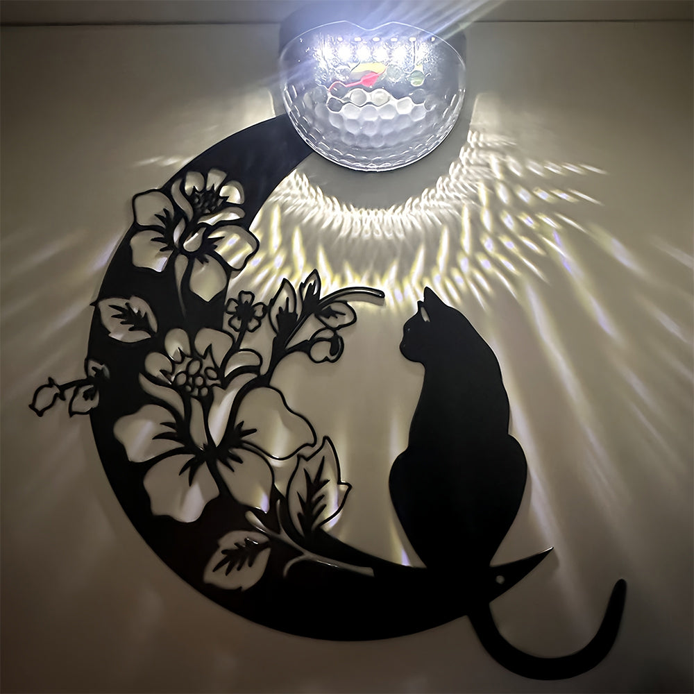 Semisky Black Cat Metal Wall Art With Solar Light Solar Wall Plaques ...