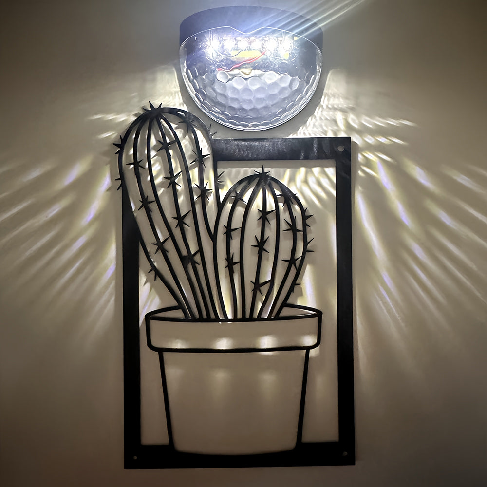 Cactus Metal Wall Art With Solar Light Solar Wall Plaques ...