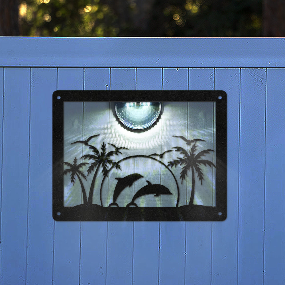 Dolphin Metal Wall Art With Solar Light Solar Wall Plaques ...