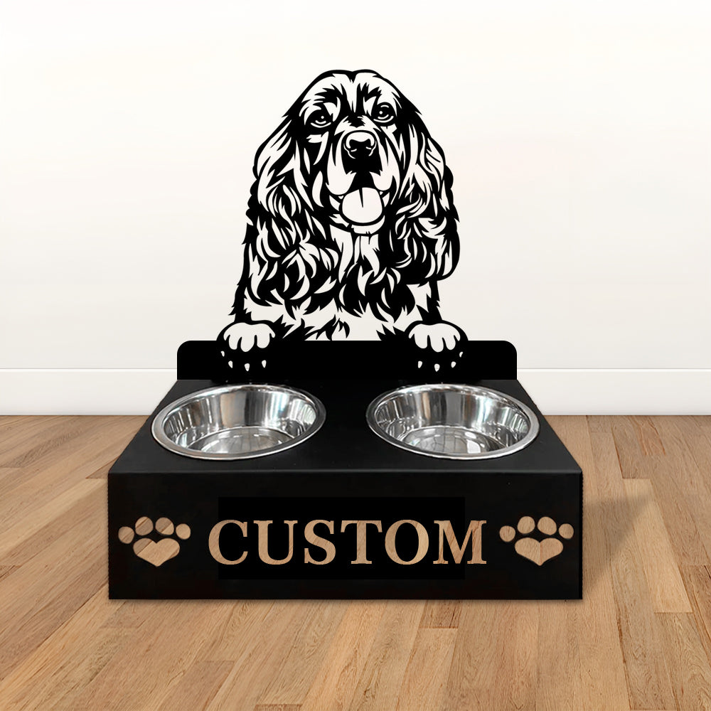 Cocker Spaniel Personalized Name Pet Food Bowl Holder – Bohometalart.com