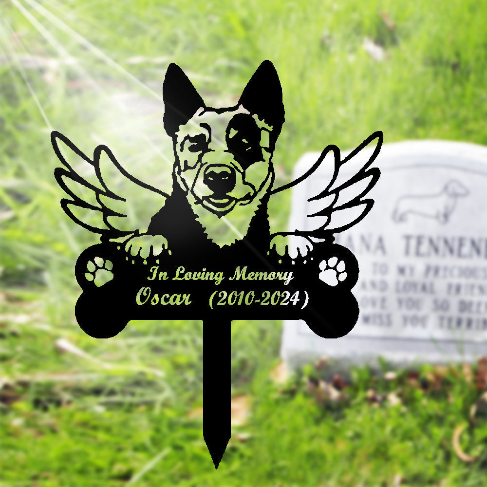 Australian Cattle Dog Custom Memorial Stake with Wings – Bohometalart.com