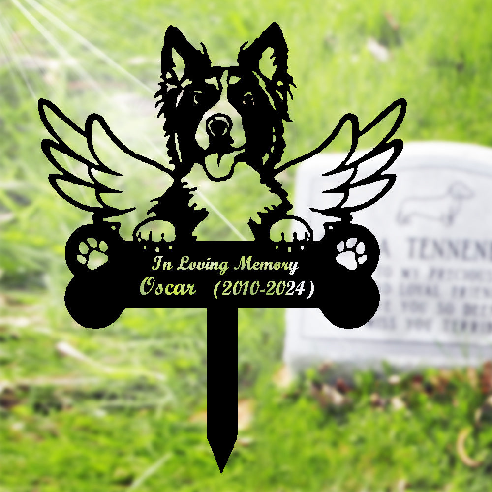 Collie Dog Custom Memorial Stake with Wings – Bohometalart.com
