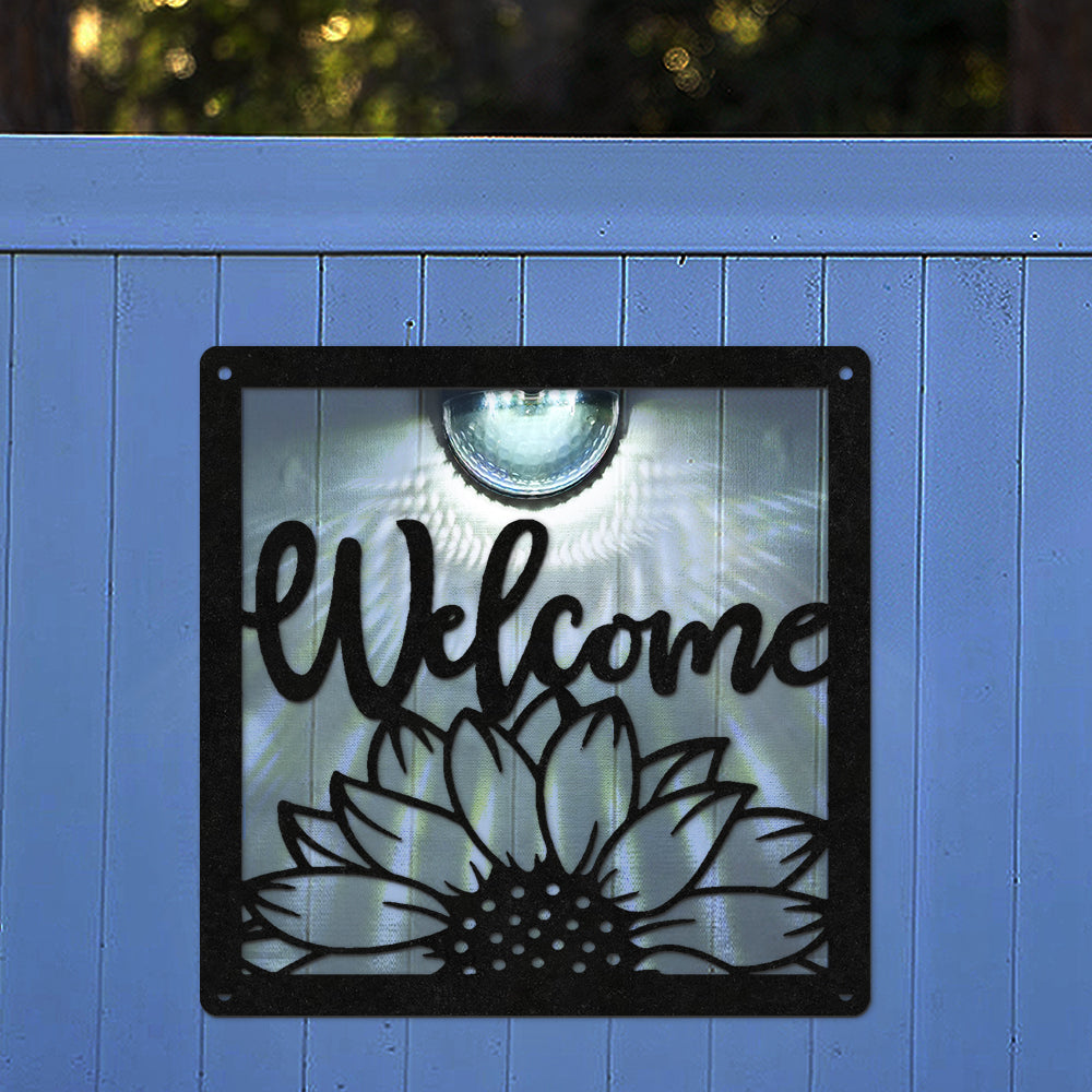 Sunflower Welcome Metal Wall Art With Solar Light Solar Wall Plaques ...
