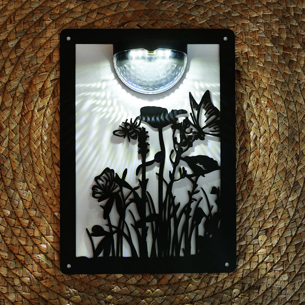 Flower Cluster Metal Wall Art With Solar Light Solar Wall Plaques ...