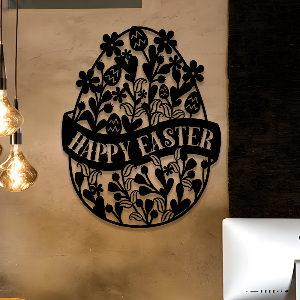 Happy Easter Egg Sign Metal Wall Art Decoration – Bohometalart.com