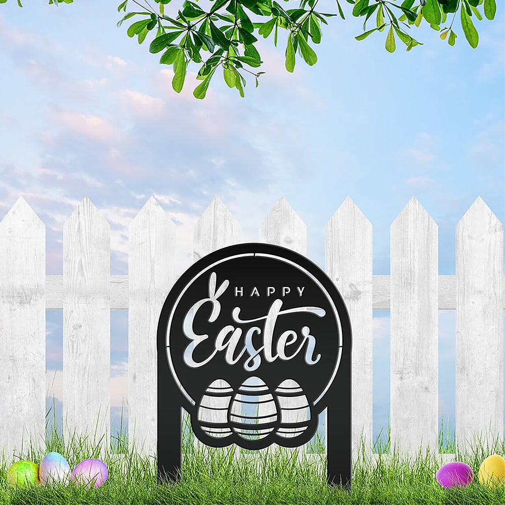 Happy Easter Eggs Metal Sign Outdoor Yard Decoration – Bohometalart.com