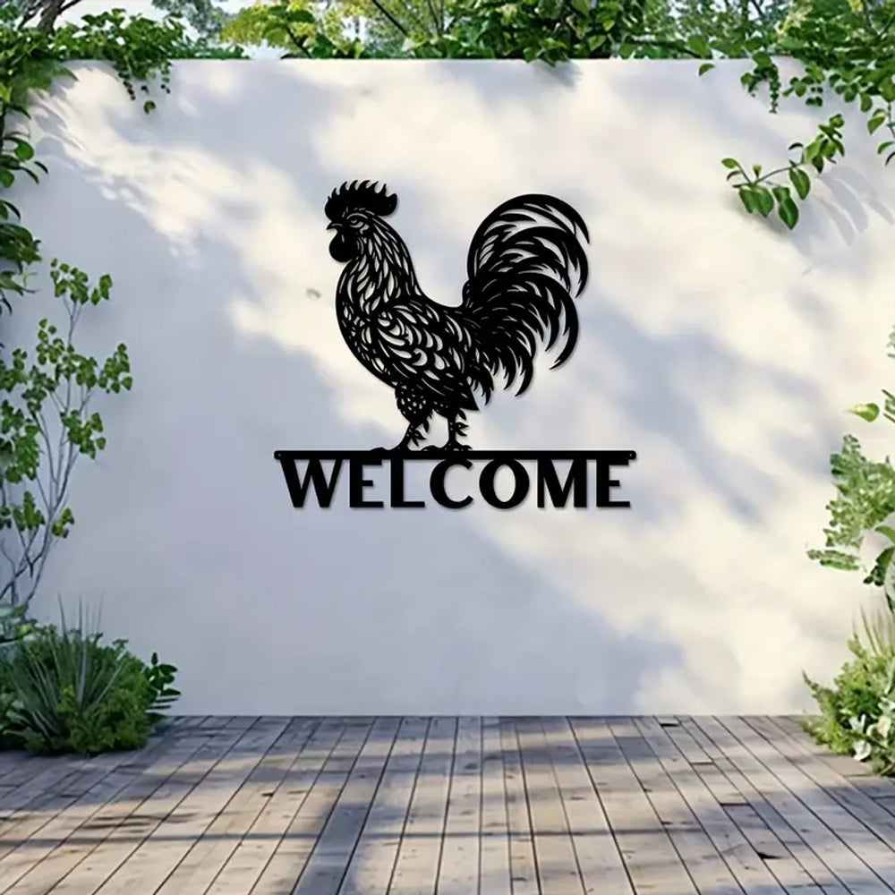 Rustic Chicken Welcome Sign Metal Wall Art Decoration – Bohometalart.com