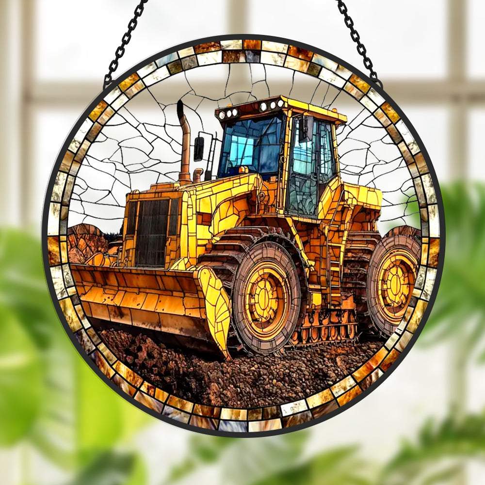 Bulldozer Sun Catcher Decoration Stained Glass Window Hanging ...